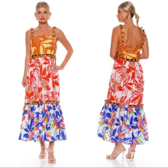 FARM Rio | Dresses | Farm Rio Mixed Colors Tiered Dress Nwt | Poshmark